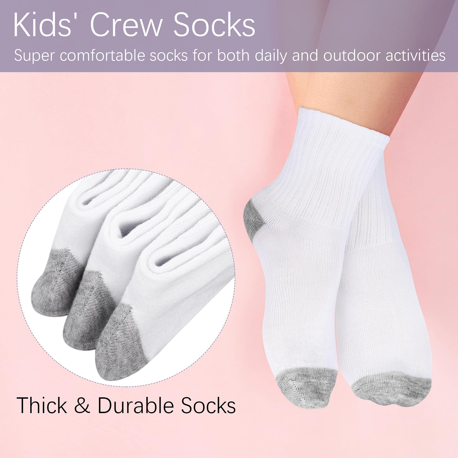 Cooraby 15 Pack Boys' Crew Socks Classics Ribbed Support Athletic Kids Socks (White & Gray, 2-4 Years)