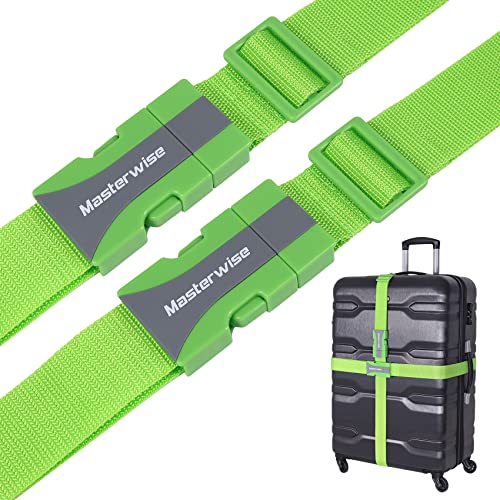Masterwise Luggage Straps, 79” Adjustable Luggage Straps for Suitcases TSA Approved Travel Belt Suitcase Strap to Keep Your Suitcase Secure While Traveling (Green, 2pcs)