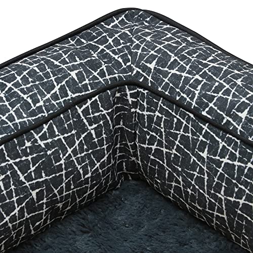 long rich Rectangle Pet Bed, Cozy Latex Foam Dog Sofa Bed for Small, Medium, and Large Pets, Waterproof PV Plush Fabric Pet Cushion,Non-Slip (30" x 20" x 6.5", Printed Canvas-Grey) (LTX-BLACK-M-4697)