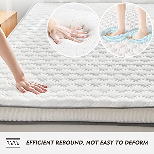 Memory Foam Mattress Topper 4 Inches with Supportive, High-Density Foam - 2 Layer Hybrid Cooling Bed Topper with Knitted Cotton & Charcoal Skin Friendly Cover - Queen Size
