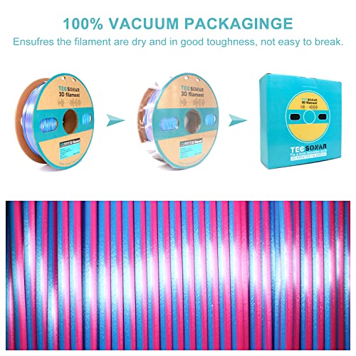 TECSONAR Silk Dual Color PLA Filament Coextrusion Filament Multicolor 3D Printer Filament 1kg Dichromatic Filament 1.75mm (± 0.03 mm) Compatible w/Most of 3D Printer, Silk Blue Rose Red
