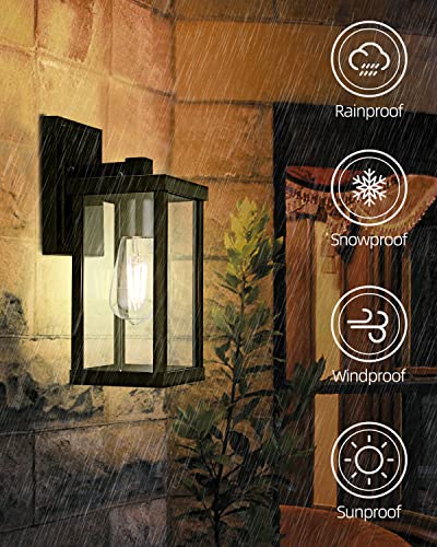 Eietonte Outdoor Wall Sconce, Exterior Wall Lantern Light Fixtures with Clear Glass Shade, Waterproof Wall Porch Lighting, Modern Anti-Rust E26 Socket Wall Mount Lamp for Garage Doorway, 2 Pack