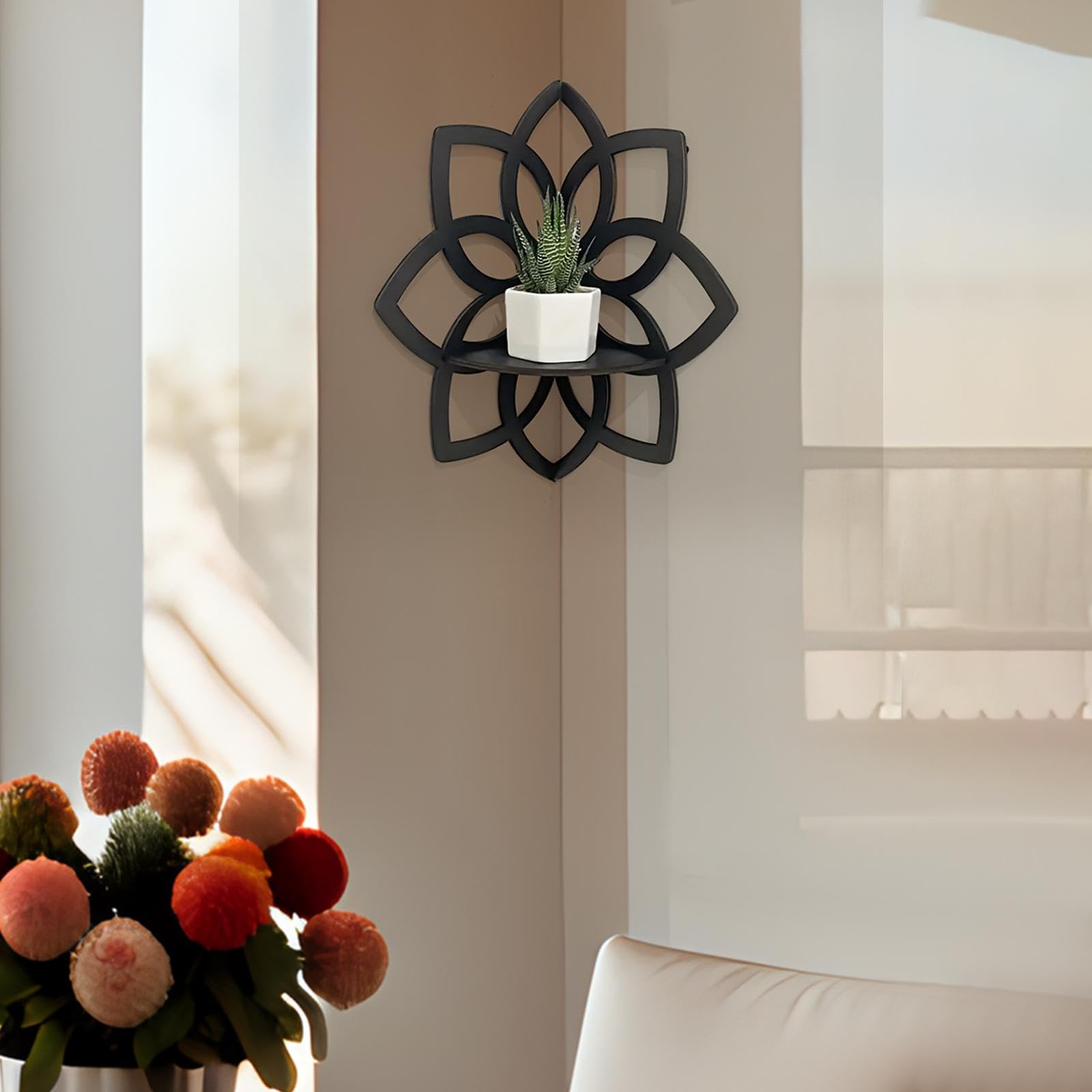 KLKCMS Flower Shape Corner Shelf,Wall Corner Shelf, Home Decoration Rack, Flower Shape Storage Rack, Wood Floating Shelves