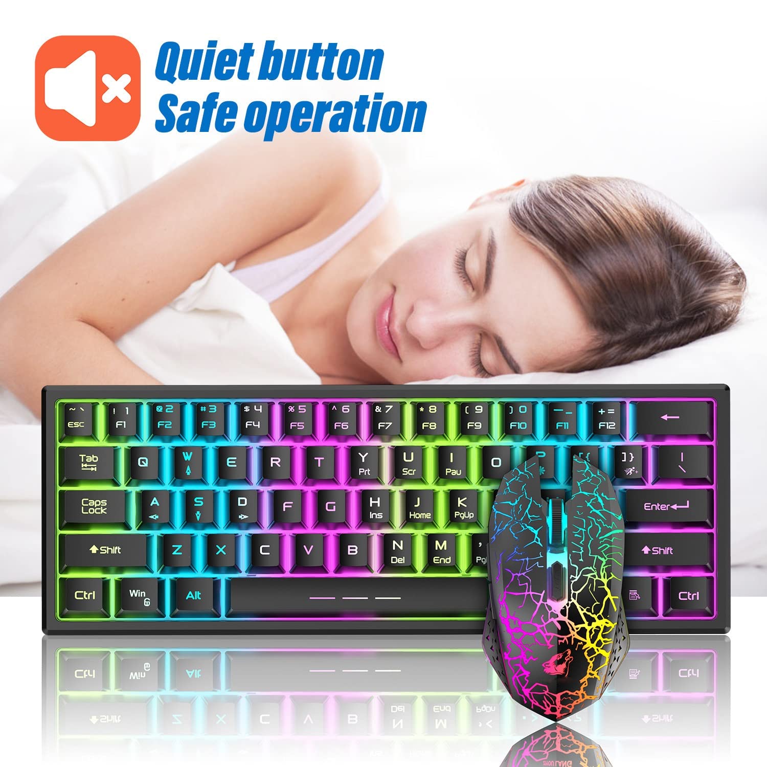 EXHNLE Gaming Keyboard and Mouse Combo, Ultra-Compact 62 Keys RGB Backlit Mini Keyboard, Lightweight Optical Mouse, RGB Wired Gaming Set for Gamer (Color : Blue)