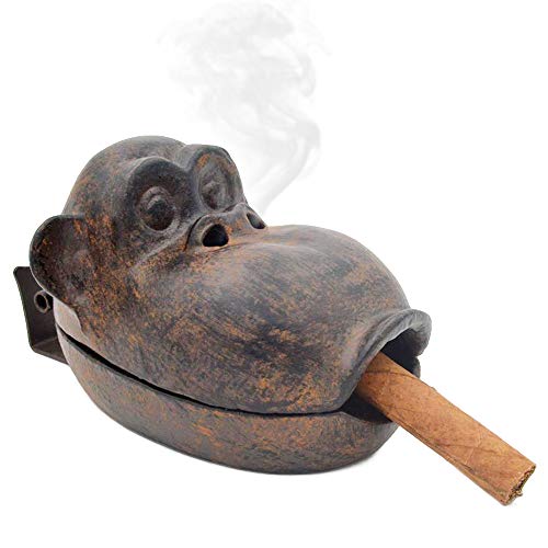 Cigar Ashtrays for Outdoors Patio,Cool Monkey Bigger Incense Burner for Coil Sage Cast Iron Home Decor, Best Gift for Smokers