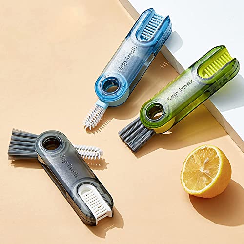 GDSAFS 3 in 1 Multifunctional Cleaning Brush, 3 in 1 Tiny Bottle Cup Lid Detail Brush Straw Cleaner Tools Multi-Functional Crevice Cleaning Brush for Deep Detail Cleaning (Blue&Green)