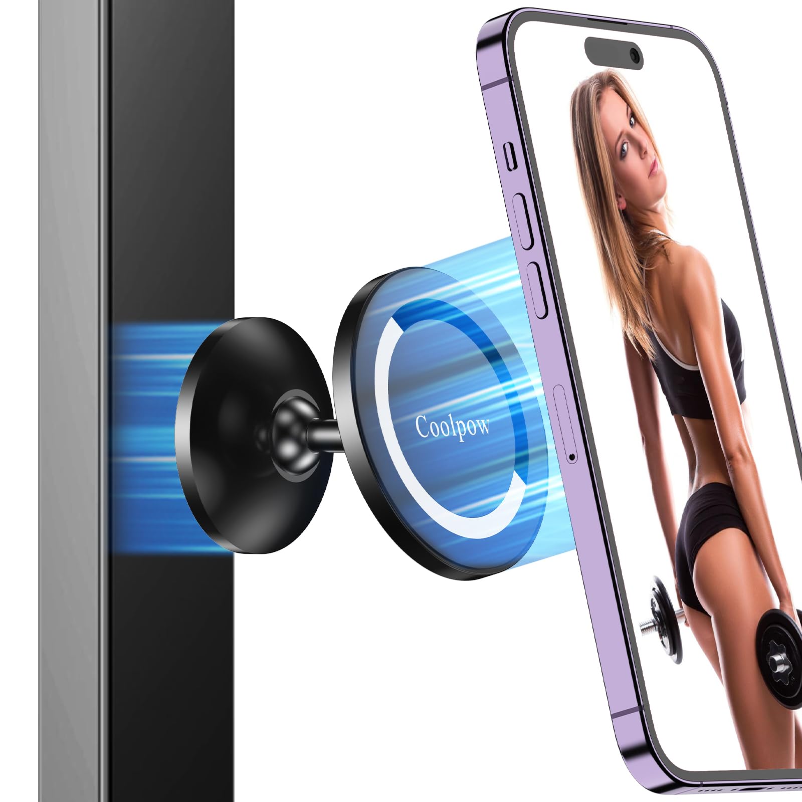 Coolpow Magnetic Phone Holder for Gym, Dual Magnetism for iPhone 14/13/12 Pro Max Series, Metal Ring for Other Android Phones, Strong Joints and Magnets for Unmatched Stability