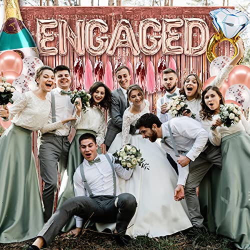 Engagement Party Decorations – Engagement Balloons – Rose Gold Engaged Balloons Letter – Diamond Engagement Ring Balloon Engagement Decorations Set – Engaged Decorations Banner for Wedding Decor