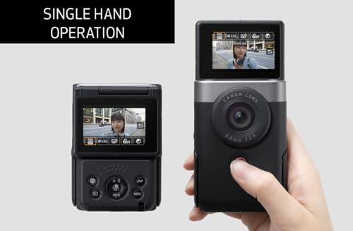Canon PowerShot V10 Vlog Camera for Content Creators, 19mm Wide-Angle Lens, 1" CMOS sensor, 4K Video, Face-tracking, Built-in Microphone, Image Stabilization, Webcam, Live Streaming, Silver