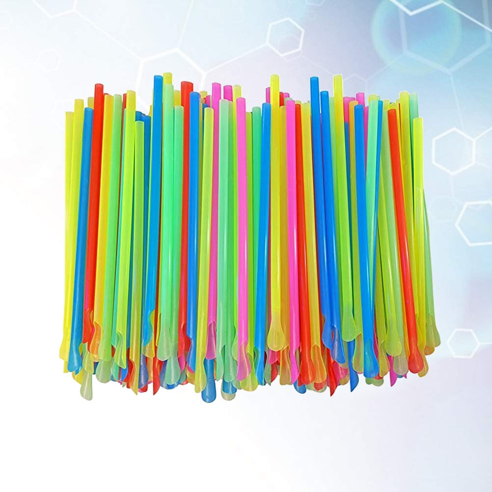 DOITOOL 50pcs Straws Drinking Straw Straw Disposable Spoon