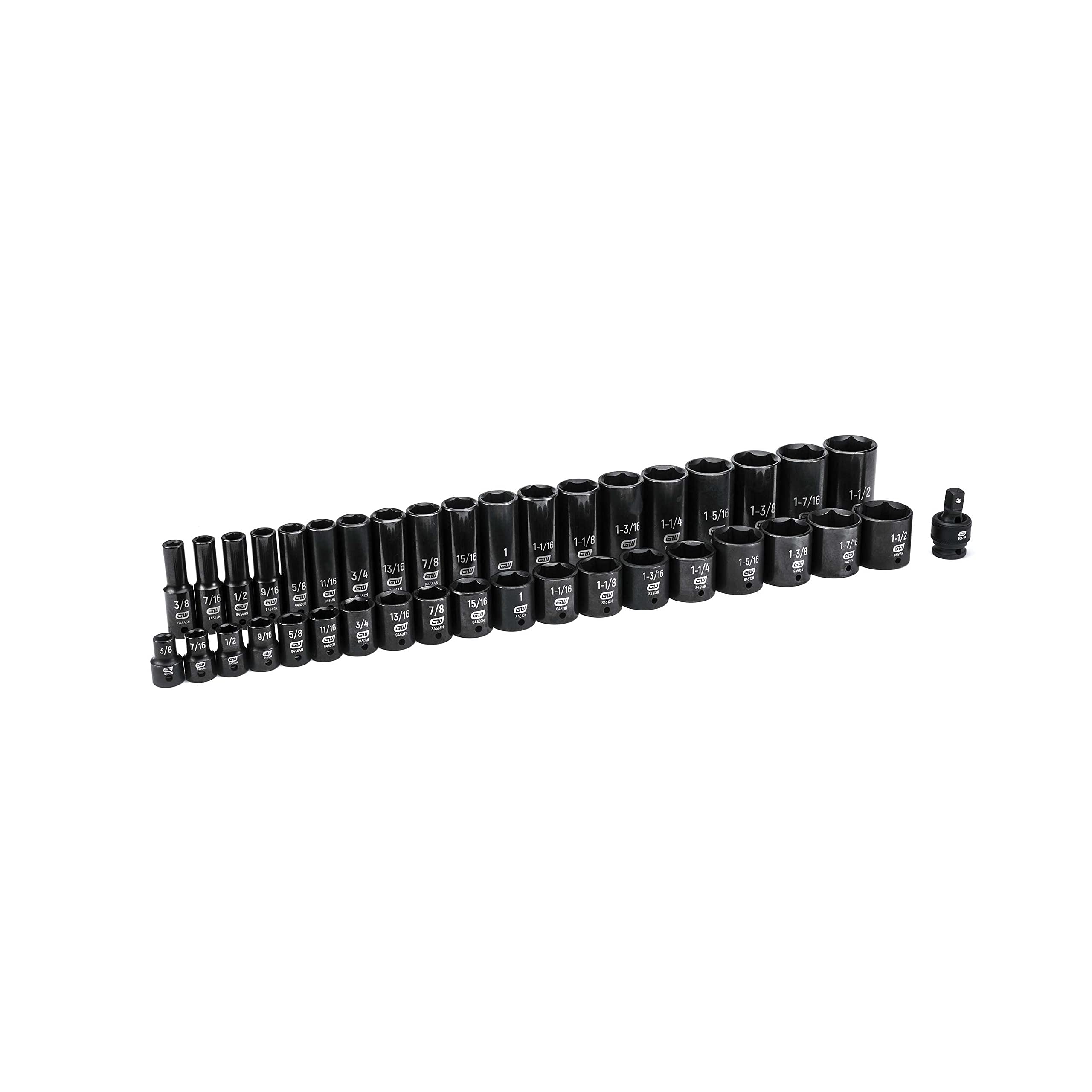 GEARWRENCH 39 Pc. 1/2" Drive 6 Pt. Impact Socket Set, Standard & Deep, SAE - 84947N, Black