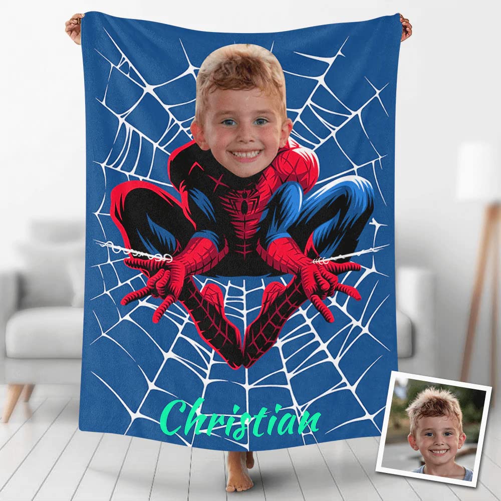 Custom Blankets Personalized Photo Blanket Fleece Spiderboy Spining Painting Style Blanket, Ironboy Painting Style Blanket