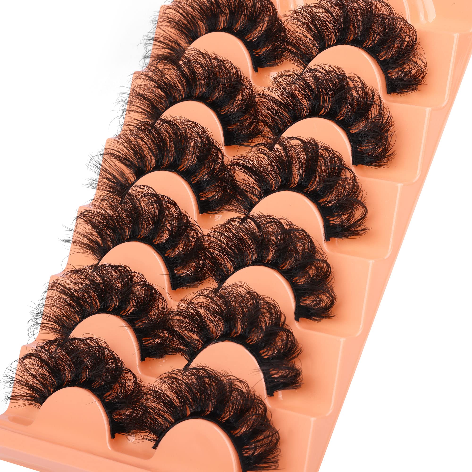Dramatic False Eyelashes Fluffy Mink Lashes that Look Like Extensions Volume Wispy Eye Lashes Pack Long Thick D Curl Strip Fake Eyelashes 6 Pairs