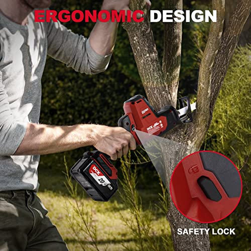 DCK Brushless Reciprocating Saw, 20V MAX Cordless Reciprocating Saw, 0-3000 SPM Variable Speeds, with 4.0Ah Battery & 2A Charger, LED Light, One Hand Saw Kit, 4 Blades Saw for Wood/Metal/PVC