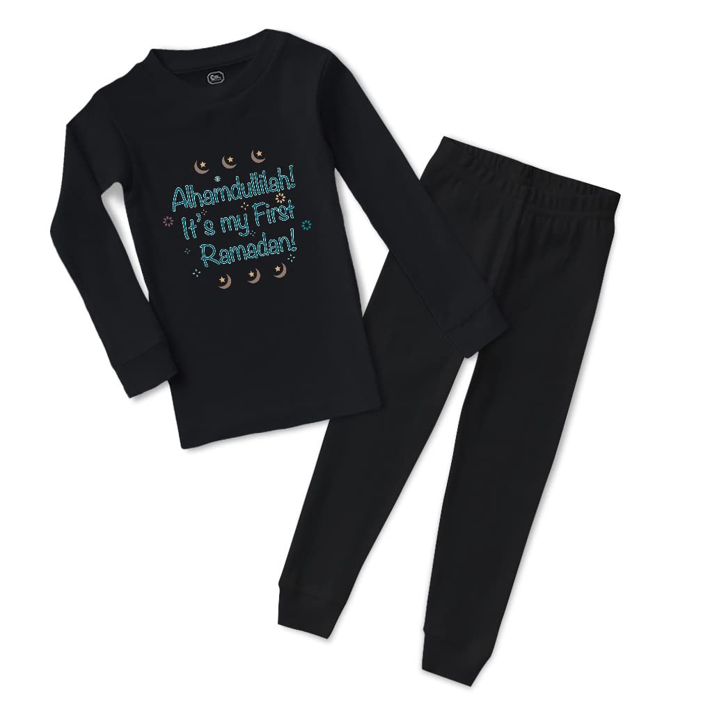 Custom Boy & Girl Cotton Toddler Pajamas Alhamdullilah It's My First Ramadan Arabic Baby Sleepwear Pajama Set Snug Fit Black Design Only 12 Months