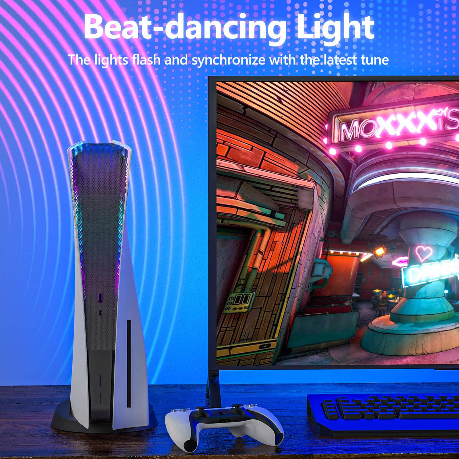 Dust Cover Net for PS5 Console and RGB LED Light Strip