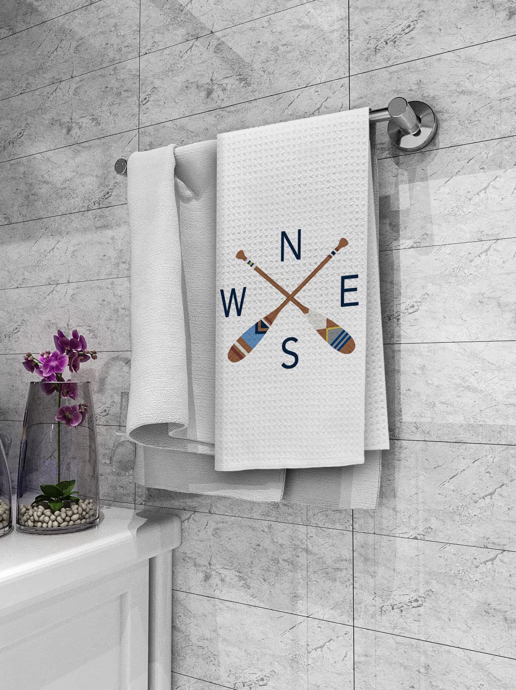 DIBOR Lake Paddle Oar Compass Kitchen Towels Dish Towels Dishcloth,Lake Life Nautical Sailing Decorative Absorbent Drying Cloth Hand Towels Tea Towels for Bathroom Kitchen,Lake Lovers Gifts