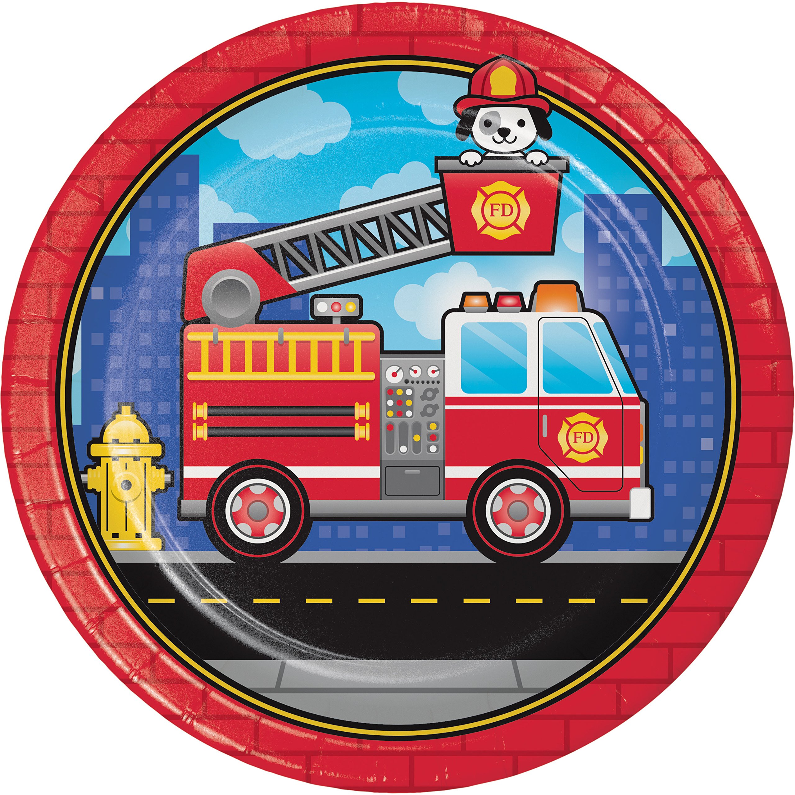 Flaming Firetruck Birthday Party Pack (Basic Bundle, 65 Pieces)
