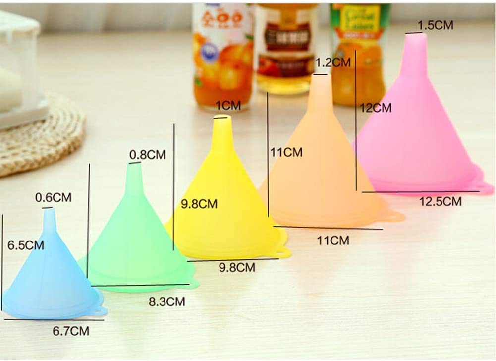 iSnuff Kitchen Funnel Set with 5 Sizes, Small to Large Plastic Cooking Funnel with Narrow Spout for Filling Bottles, Jars, Bowls, Spices, Powder Funnels, Essential Oils
