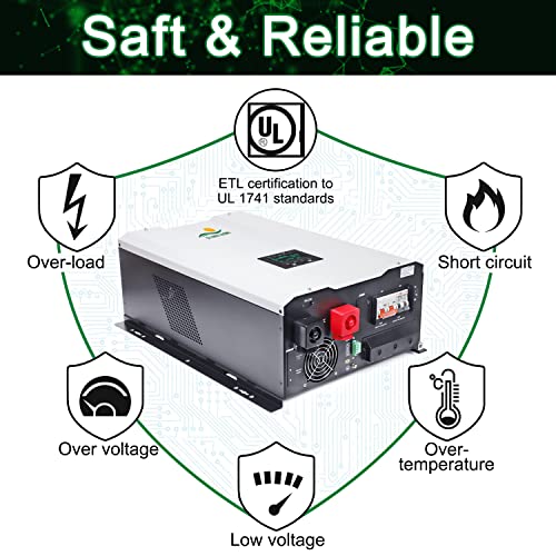 DIANXIAOMI UL1741 10KW 48V Solar Hybrid Inverter, Output 120/240V Split Phase Pure Sine Wave, Low Frequency Inverter, DC 48V AC Input 240V AC, 2x60A MPPT Solar Charger Controller-10000W