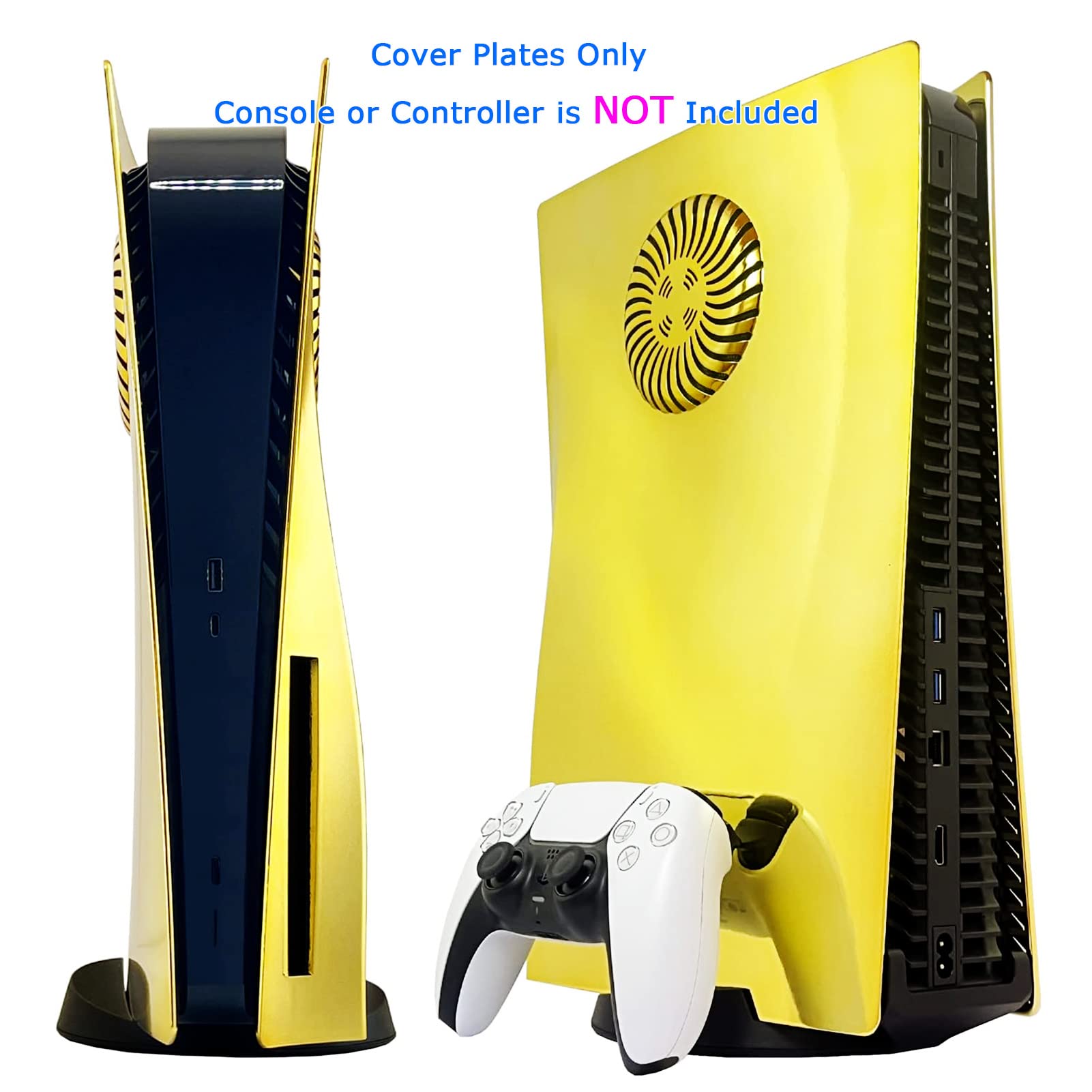 Custom for PS5 Cover Plates Faceplate Plated Gold w/ Multicolor Lights Replacement, Compatible with for PlayStation 5 Disc Edition Consoles, DIY Protective Shells + Cooling Window & Dust Mesh