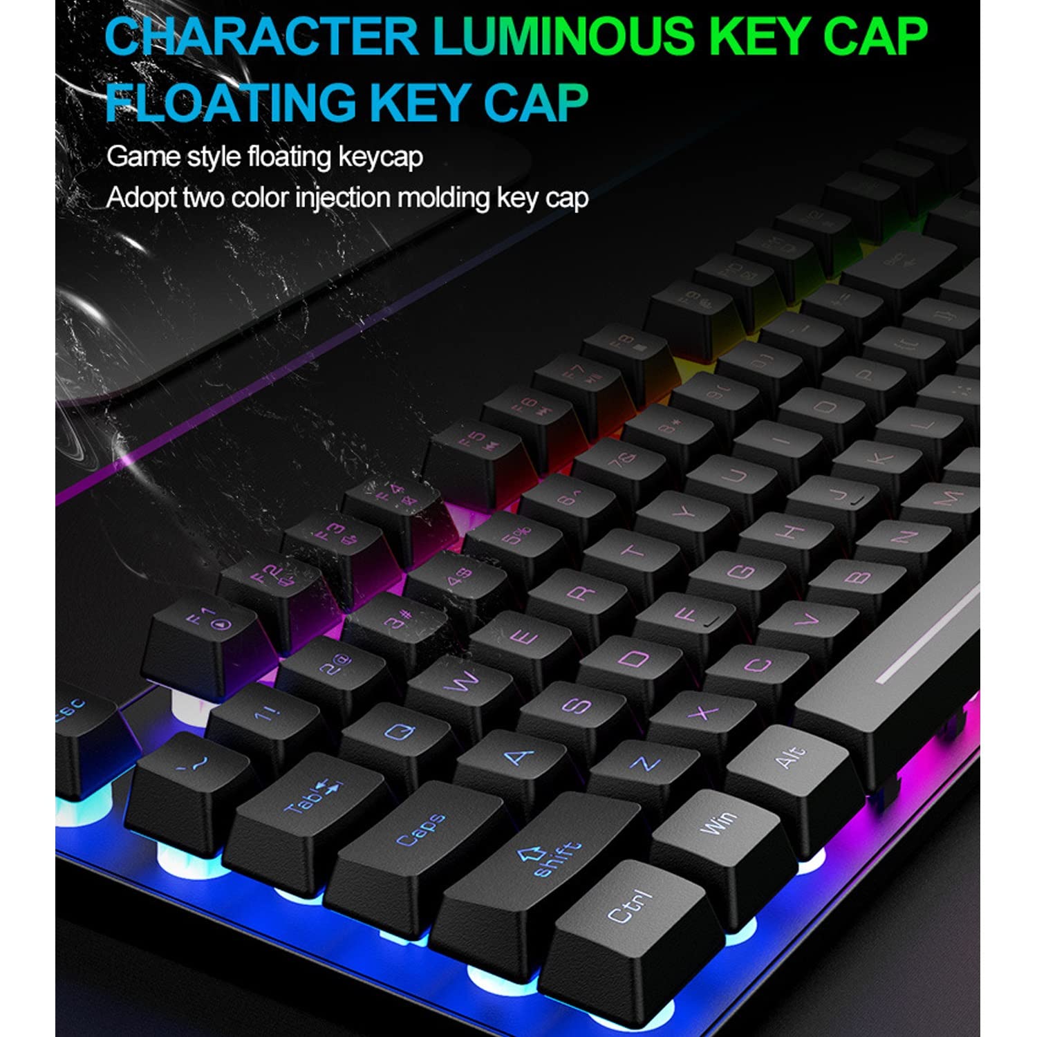 EXHNLE RGB Gaming Mouse and Keyboard, 87 Keys Gaming Keyboard and Mouse Combo, Wired LED Rainbow Backlit Keyboard, Keyboard and Mouse Gaming for PC Laptop (Color : Black)