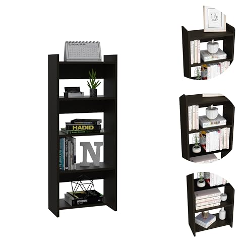 Classic Home Office with Single Drawer and Keyboard Tray Four Spacious Shelves Particle Board Computer Desk Black Rectangular Glossy