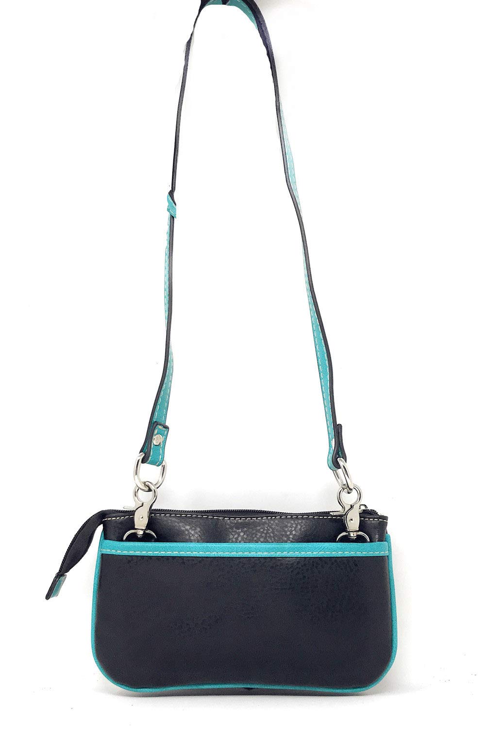 Western Rhinestone Embroidery Wallet Crossbody Clutch Bag Purse in Multi-Way (Black Turquoise Buckle)