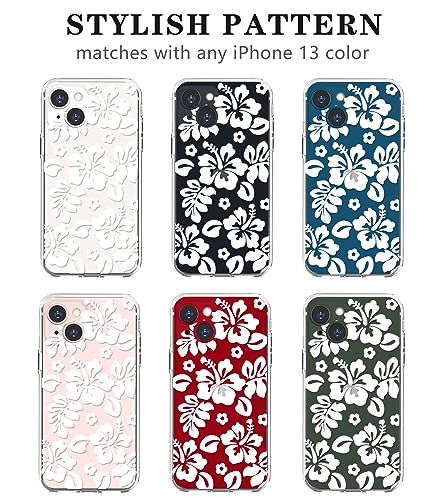 Lovmooful Compatible for iPhone 13 Case Cute Clear Hibiscus Flower Floral Aesthetic Printed Design for Girls Women Soft TPU Shockproof Protective Girly for iPhone 13-White