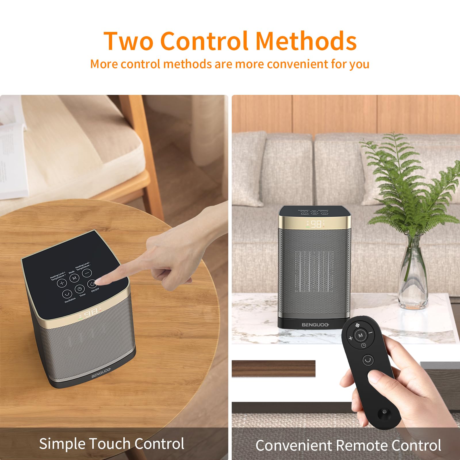 Electric Space Heater with Digital Thermostat, 70° Oscillating Portable Heaters for Indoor Use, Remote Control, 12H Timer, Fan Mode, ECO Mode 1500W Ceramic Quiet Heat Safe for Office Bedroom