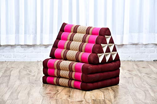 Leewadee 3-Fold Mat with Triangle Cushion β Comfortable TV Pillow, Foldable Mattress with Cushion Made of Eco-Friendly Kapok, 67 x 21 inches, Auburn Pink