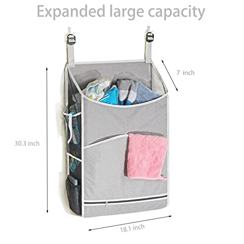 Hanging Laundry Hamper Bag Large Opening Large Capacity Expandable Multi-Pocket Over The Door Laundry Hamper Equipped With A Freely Adjustable Height Hook Hanging Laundry Bag For Clothes Storage