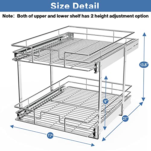 LOVMOR 2 Tier Individual Pull Out Cabinet Organizer 17" W x 21" D, Slide Out Kitchen Cabinet Storage Sliding Shelves