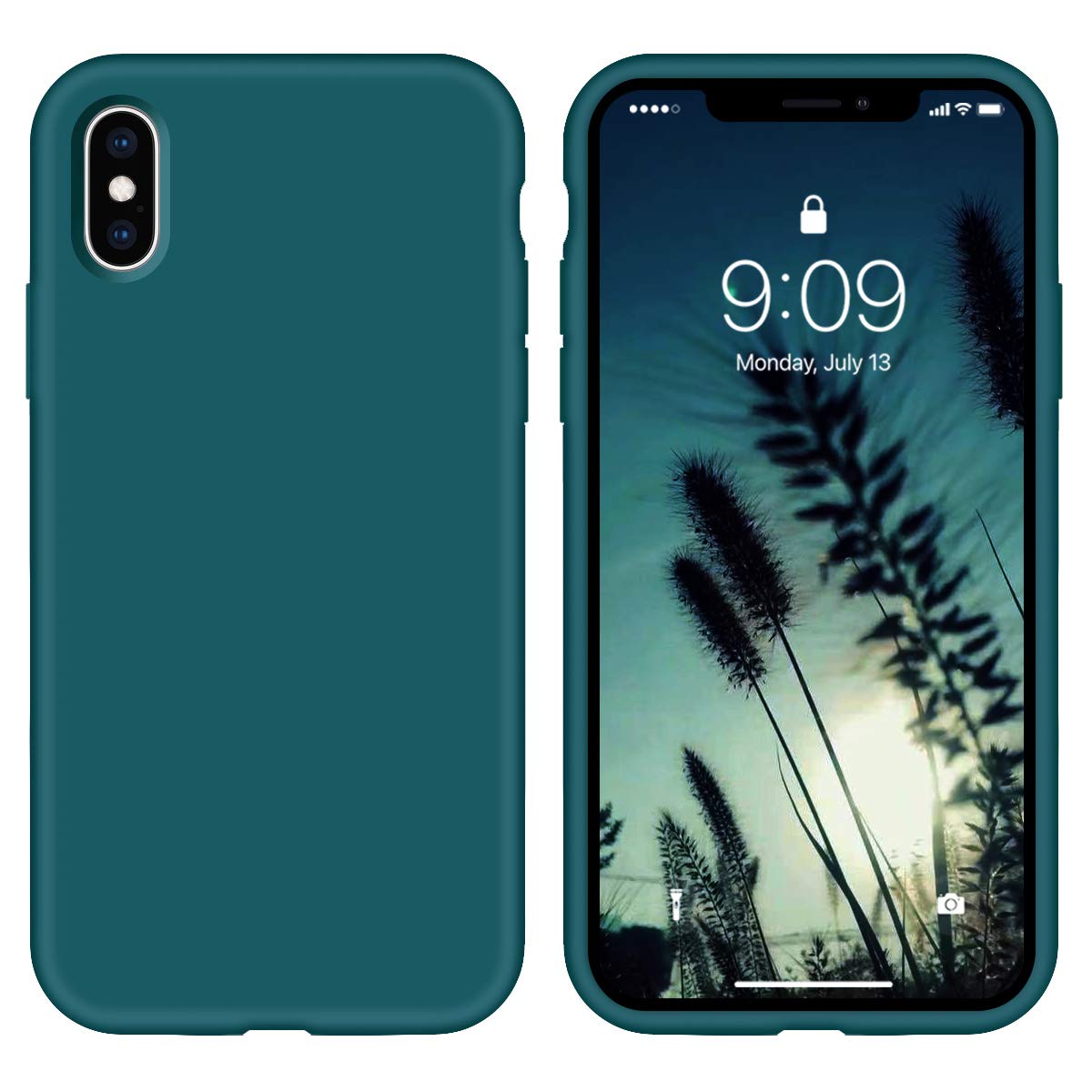 cillen Case for iPhone X/iPhone Xs 5.8 inch Liquid Silicone Gel Rubber Phone Case, Full Body Slim Soft Microfiber Lining Cushion Shockproof Protective Case (Blackish Green)