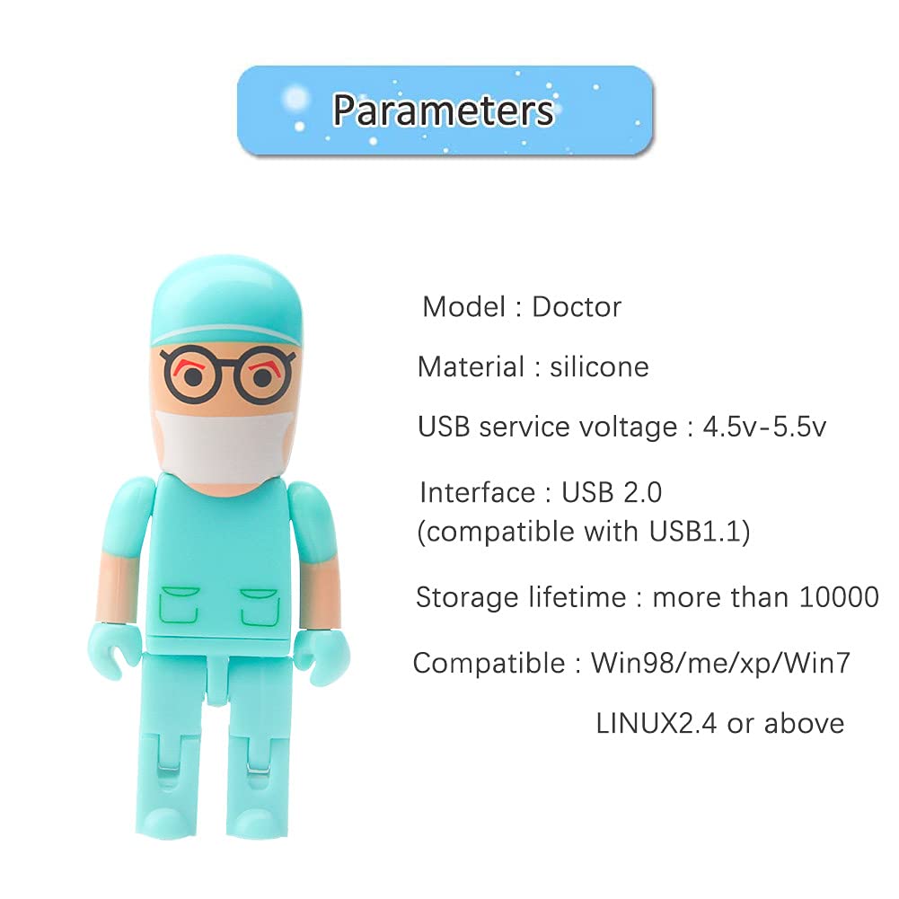 Novelty USB Flash Drive 64GB, LEIZHAN Doctor Robot Toy Character Thumb Jump Drive for Kids Students Gift Pendrive