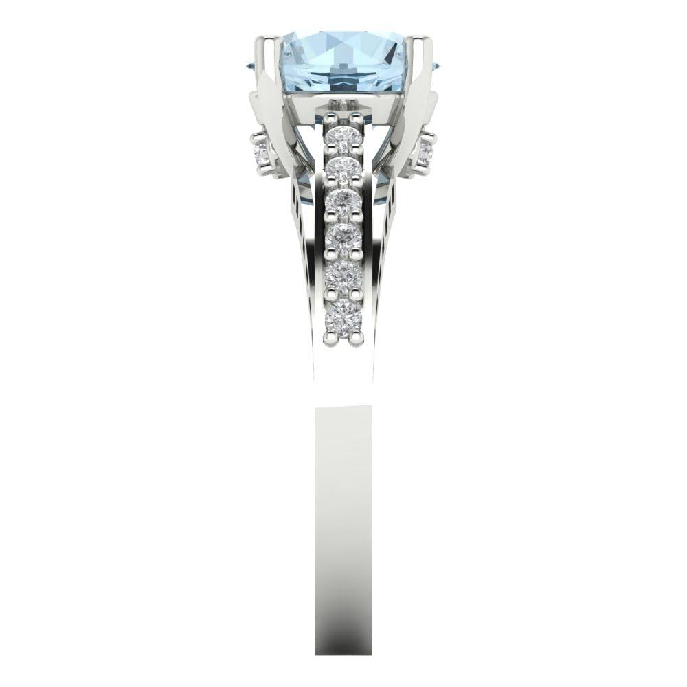 Clara Pucci 2.21 ct Round Cut cathedral Solitaire Natural Aquamarine Engagement Promise Anniversary Bridal Ring 18K White Gold 5.25