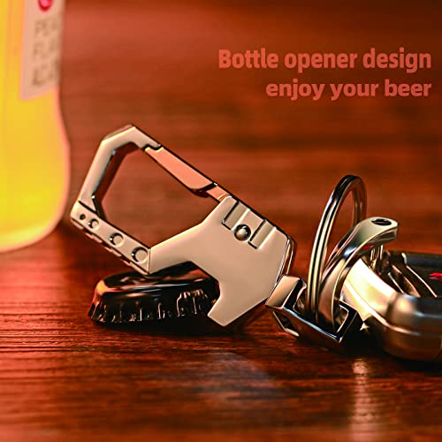 Mtverver Heavy Duty Key Chain with (1 key ring and 1 D-ring),Bottle Opener,Carabiner Car Key Chains (Black)