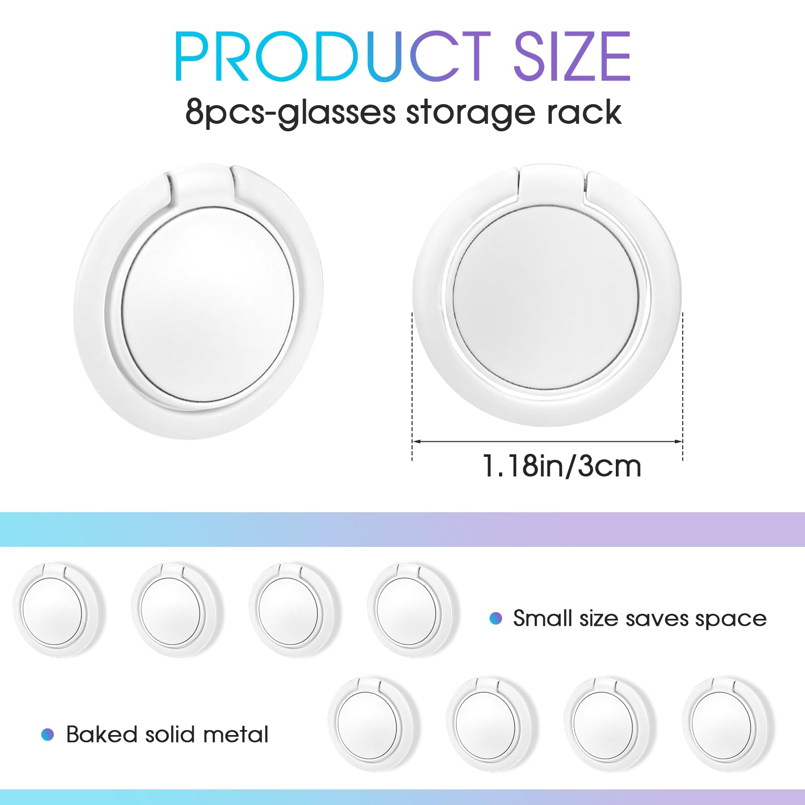 Hariendny 8 Pack Sunglasses Organizer Wall Mounted Sunglasses Holder Wall Hanging Glasses Organizer Eyeglass Holder (White)