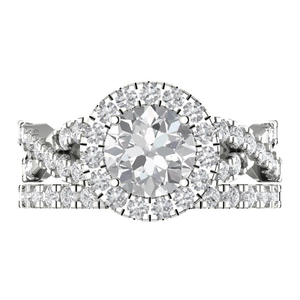 Clara Pucci 2.3 carat Round Shape Halo Solitaire Moissanite Engagement Wedding Anniversary Bridal ring band set 14k White Gold 7