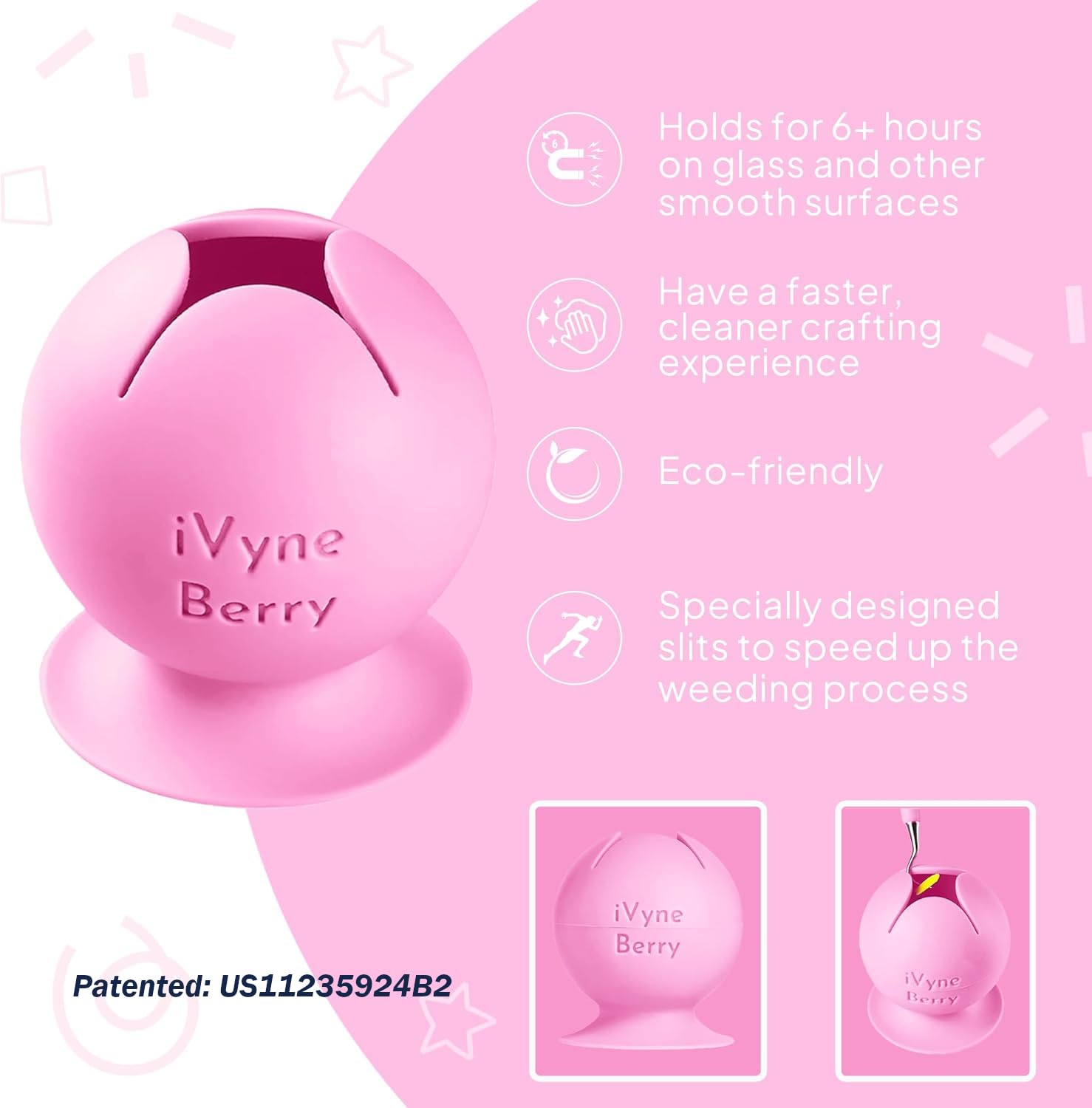 iVyne Berry Suctioned Vinyl Weeding Scrap Collector & Holder for Weeding Tools for Vinyl - Pink