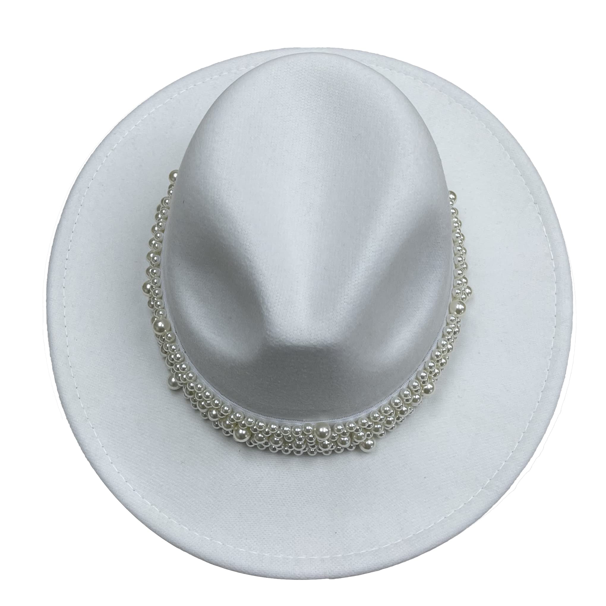 Qkrlamx Black Fedora Hats for Women Wool Panama Hat with Pearl Band Wide Brim Felt Hat Classic Trilby Hat White