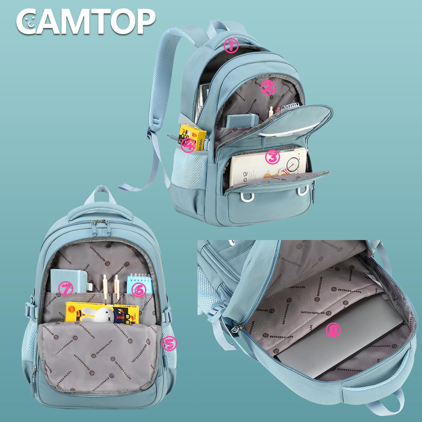 CAMTOP School Backpack College Laptop Backpacks with USB Charging Port 15.6 Inch Computer Bookbag for Women Girls