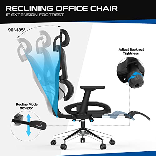 Laziiey Ergonomic Office Chair with Lumbar Support, Mesh Desk Chair with 4D Adjustable Arms Headrest, High Back Computer Chair for Home Office Work (Black)