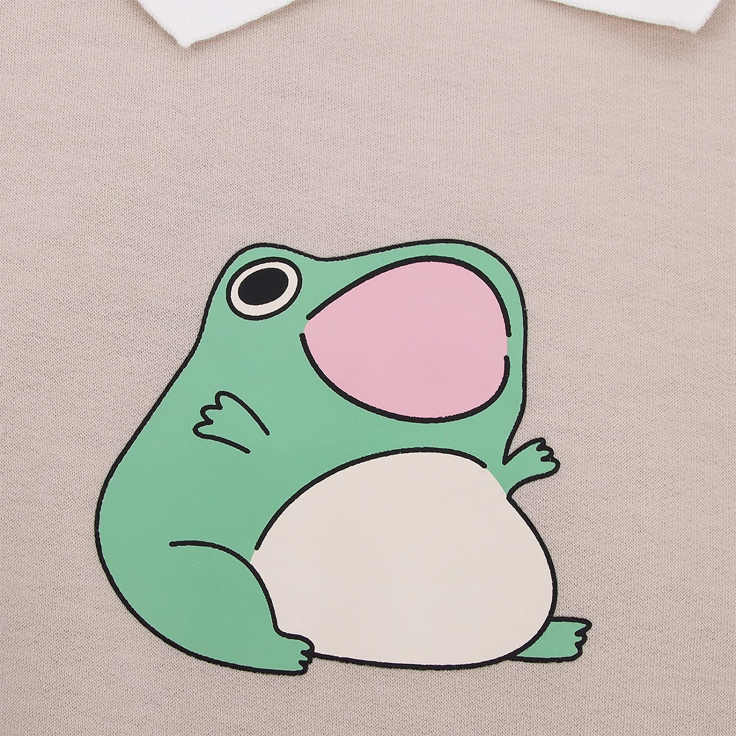 CM C&M WODRO Women Frog Sweatshirt Graphic Aesthetic Oversize Pullover Clothes Long Sleeve T-Shirt with Pocket (Beige, X-Large)
