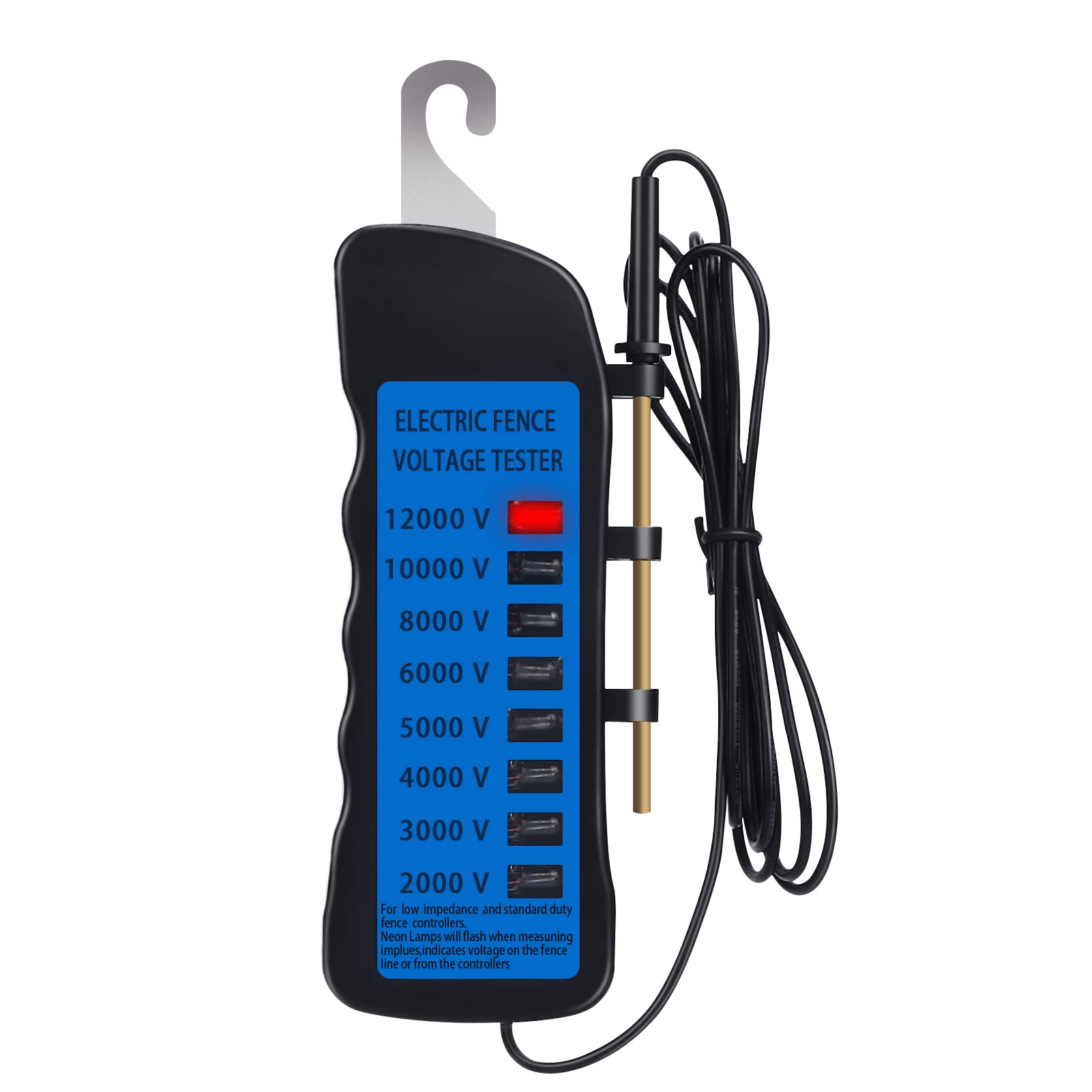 Electric Fence Voltage Tester Max 12 kV, Electric Fence Voltage Tester,Fault Finder Farming Equipment Portable Testing Tool, 8 Neon Indicator Lights/Fence Tester for Farms