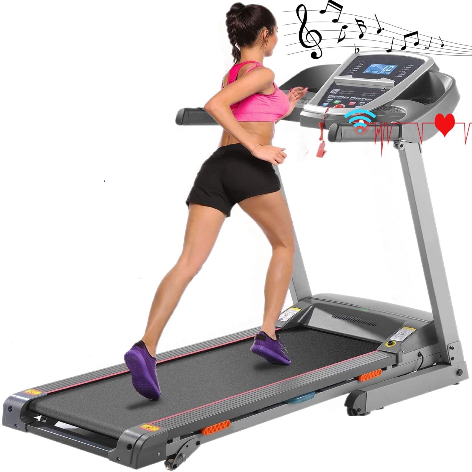 Caroma Treadmill 300 lbs with Auto/Manual Incline, Folding Treadmills with Smart APP&Bluetooth Speaker&Advanced Shock Absorber, Max 3.25HP Motor, Max Speed 9MPH, Extra Wide Running Area, Light Gray
