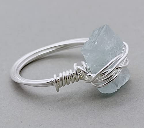 Carat Online Natural Aquamarine in Sterling Silver Ring, Unshaped, 11.8mm, 4.15 Carats, Sizes 4 US to 12 US (Sterling Silver, 9)