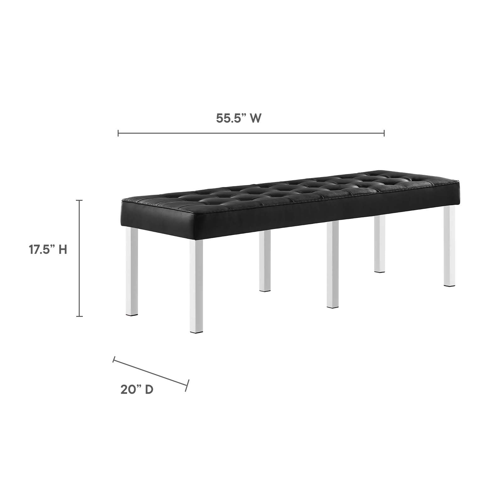 Modway Loft Tufted Button Faux Leather Upholstered Large Accent Bench in Silver Black