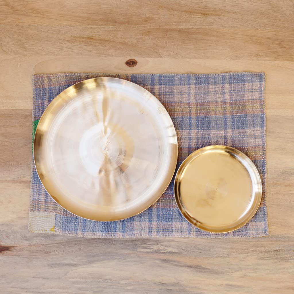 De Kulture Ayurveda Pure Kansa Bronze Dinner Platter Lunch Plate Dinner Plate Charger Plate Pizza Plate Appetiser Platter Dessert Plate Nested Platters Set of 2