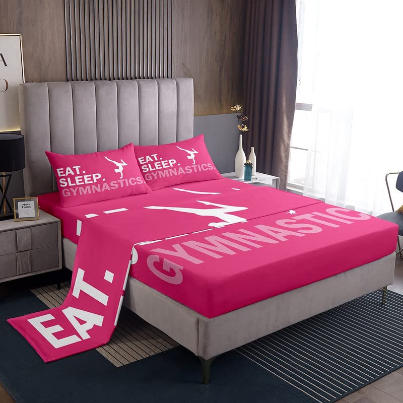 jejeloiu Gymnastics Sheets Set Full Girls Gymnastics Lovers Bed Sheet Set for Kids Women Ultra Soft Sports Bed Sheet Girly Pink Bedding Set Decor Flat Sheet & Deep Pocket Fitted Sheet & Pillowcase